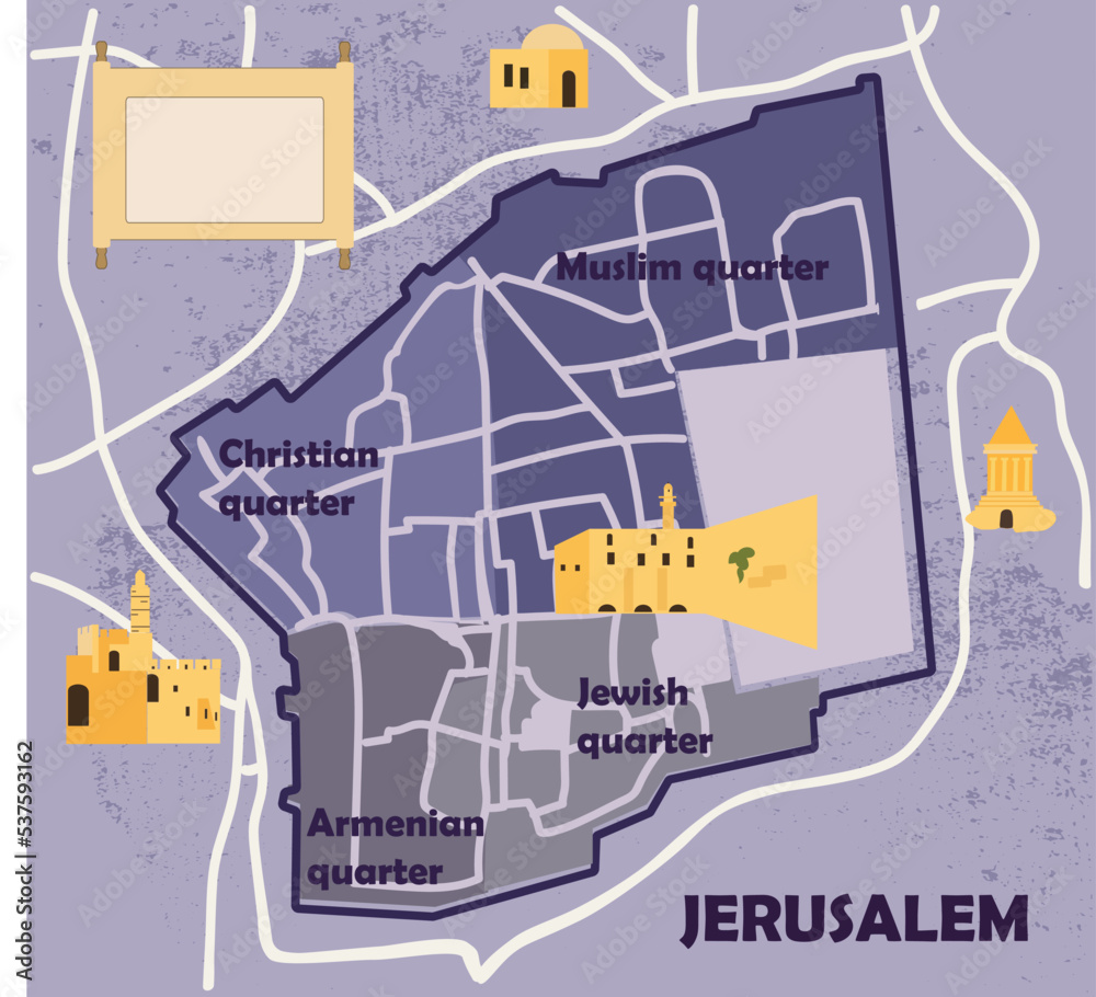 Jerusalem street map of the city with ancient buildings vector ...