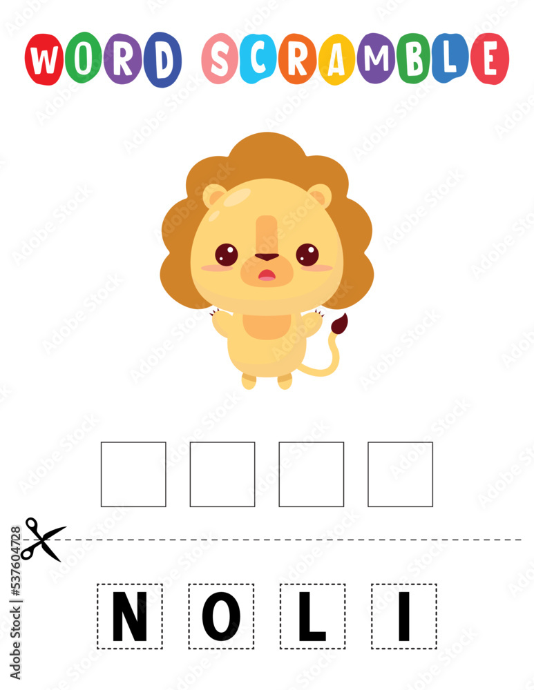 Lion Word scramble . Educational game for kids. English language ...