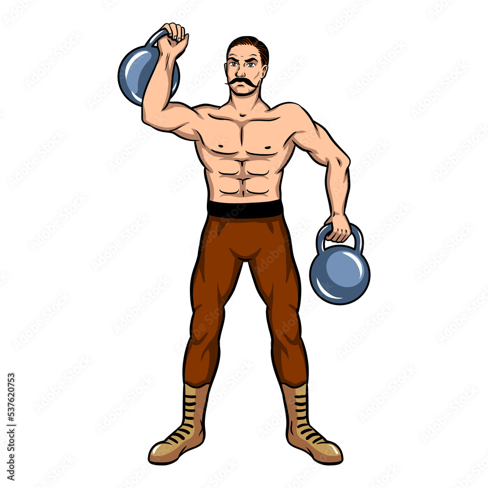 Circus strongman with dumbbell pop art PNG illustration with ...