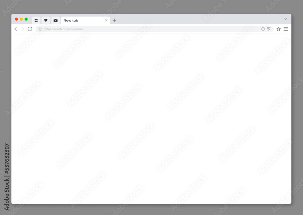 Internet web browser window interface mockup. Blank vector screen with search bar, internet ...