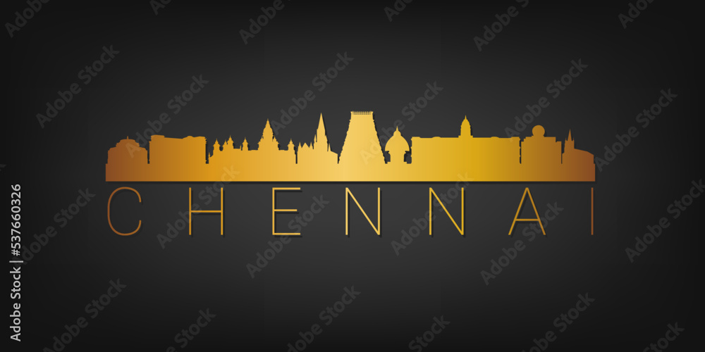 Chennai, Tamil Nadu, India Gold Skyline City Silhouette Vector. Golden ...