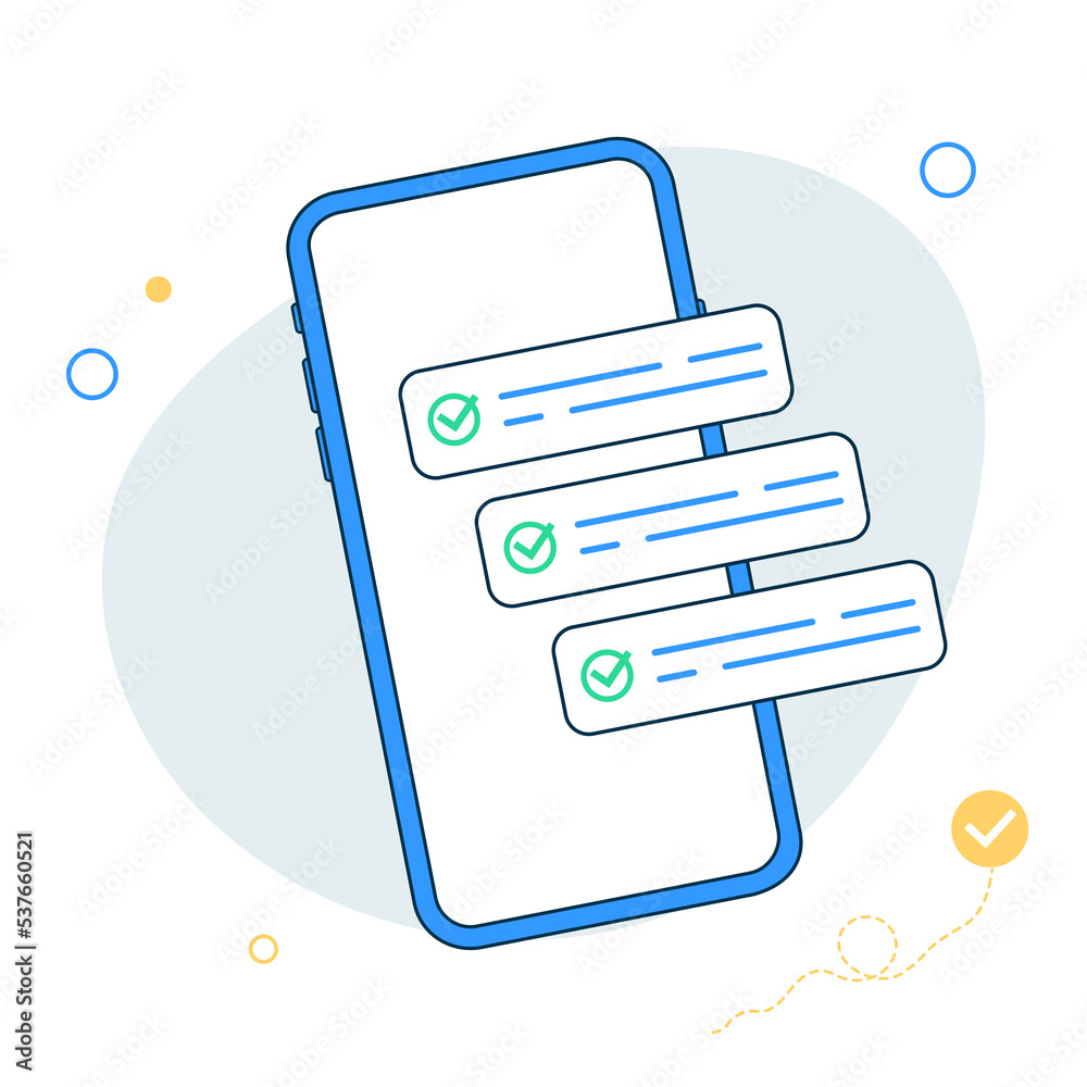 Checklist. Smartphone with green checkmarks. Check marks, ticks on ...