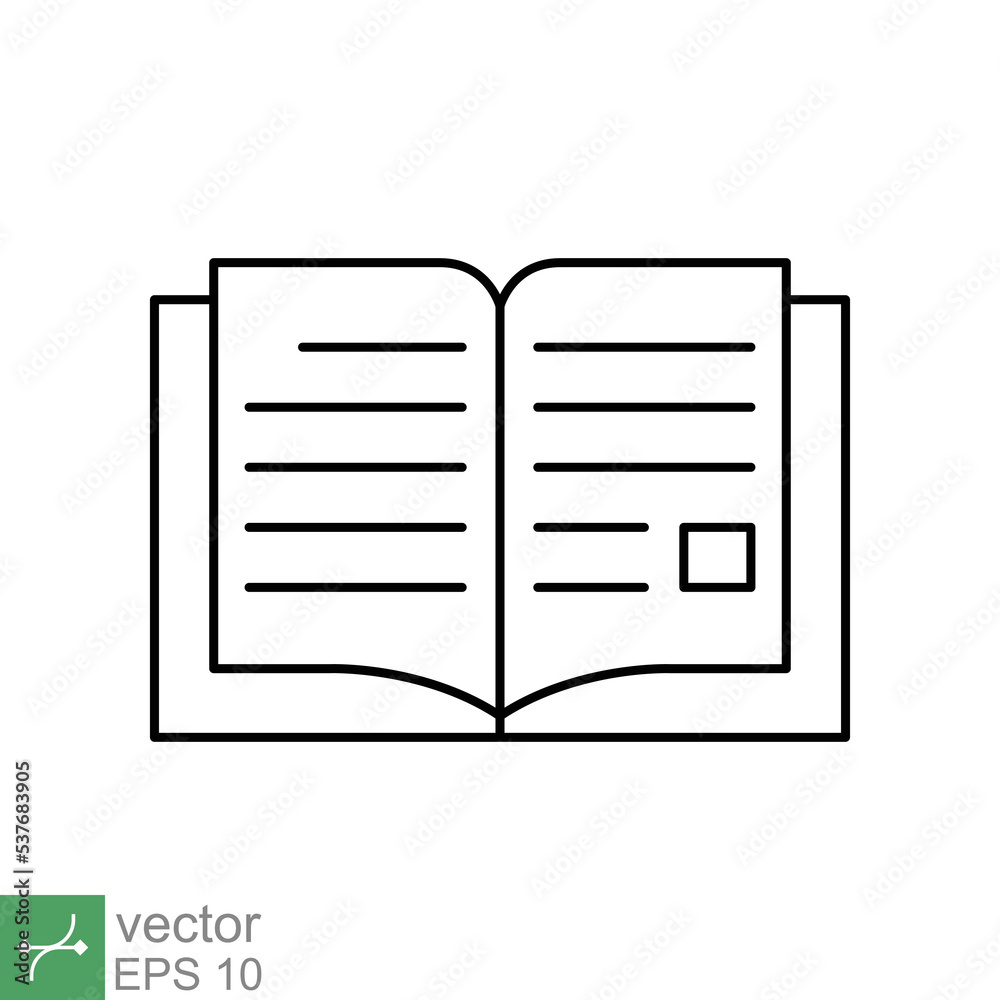 Book icon. Simple outline style. Textbook reading, open book, school ...
