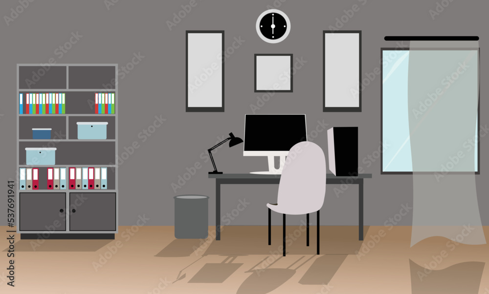 Office workstation furniture interior concept. Vector flat graphic ...