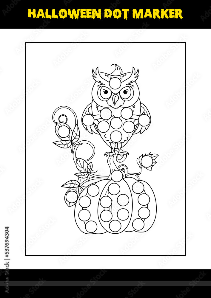 Halloween dot marker coloring page for kids. Line art coloring page ...
