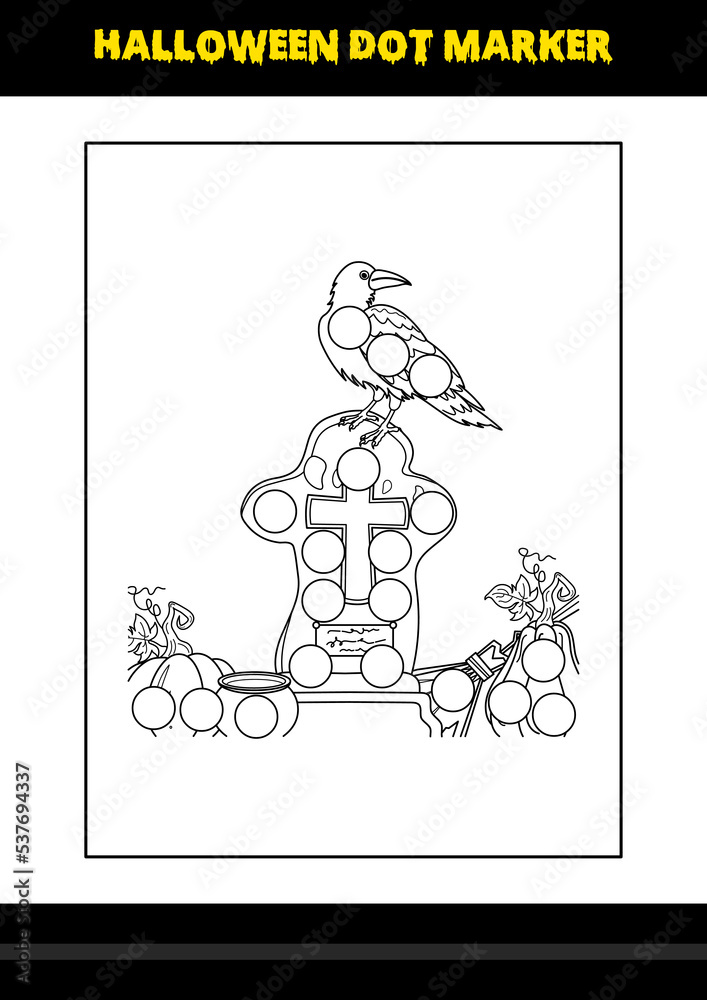 Halloween dot marker coloring page for kids. Line art coloring page ...