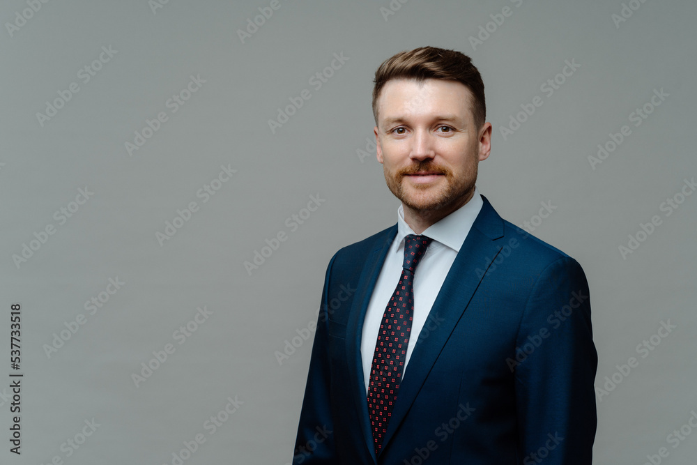 Confident male CEO in formal outfit has good business reputation looks ...