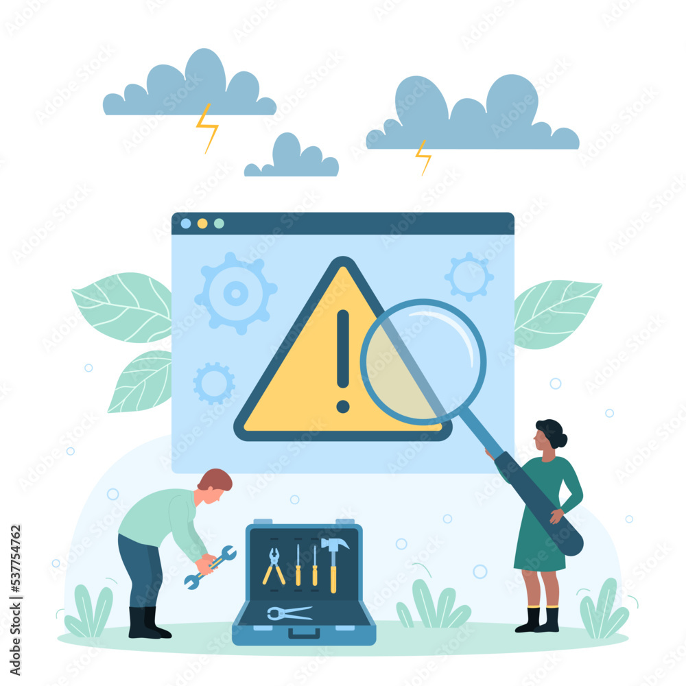 System error of software vector illustration. Cartoon tiny people ...