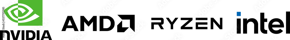 Company logos: Nvidia, Intel, AMD Ryzen. Logos of manufacturers of ...