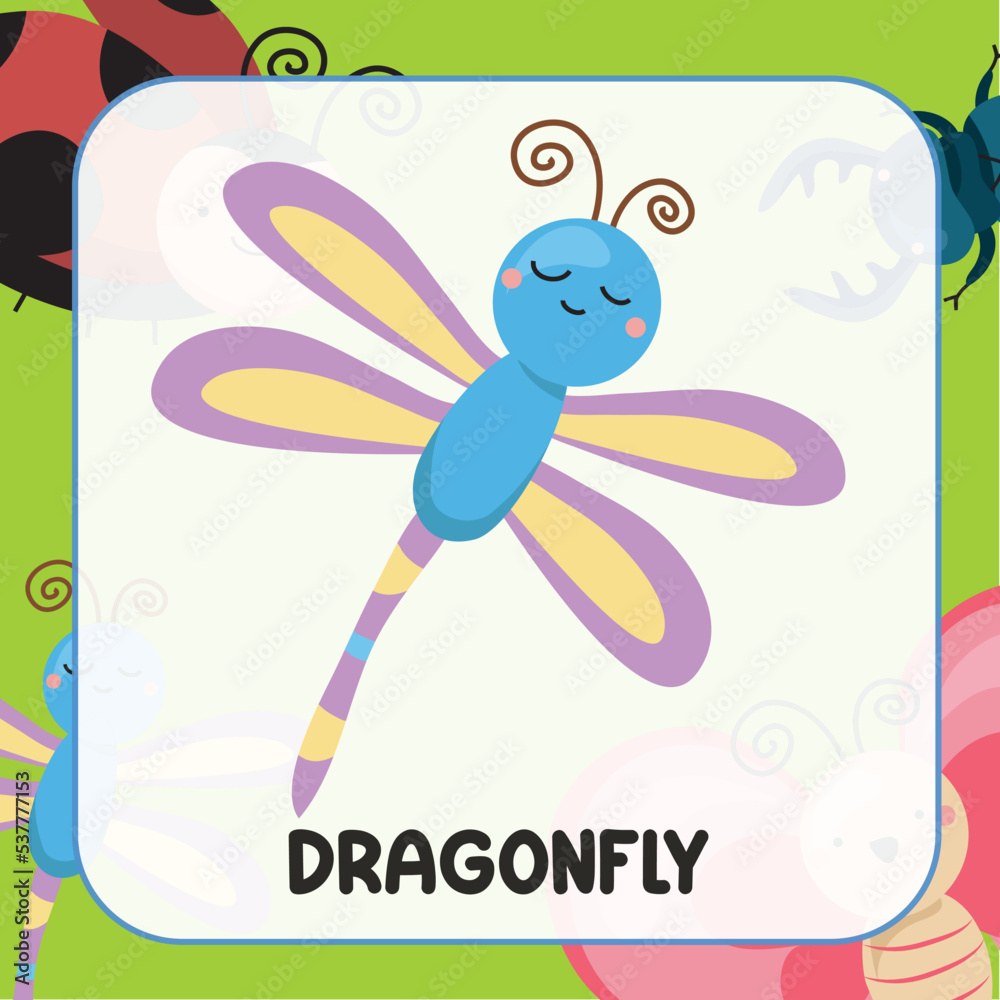 Cute insect flashcards for Children. Bugs flashcards cute character ...