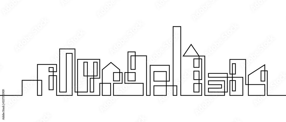 Abstract cityscape in continuous line art drawing style. Urban skyline ...