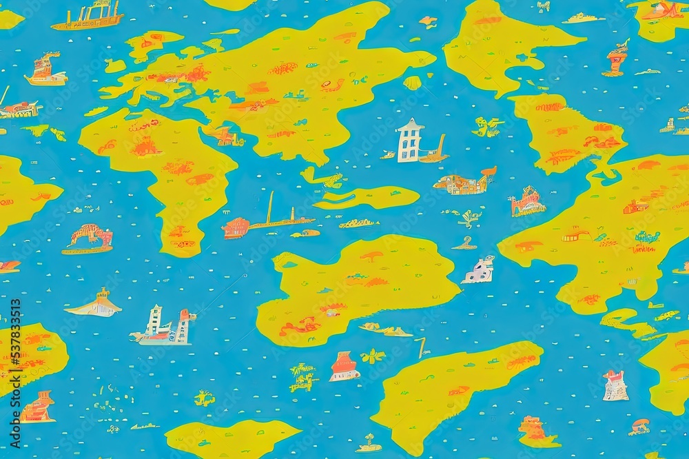 Children's World Map. Travel around the world play mat for Kids. Baby ...