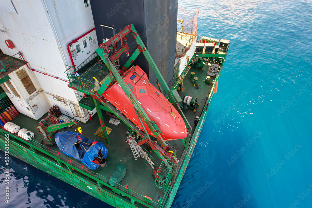 Aft construction part of container cargo vessel with funnel tube, free ...