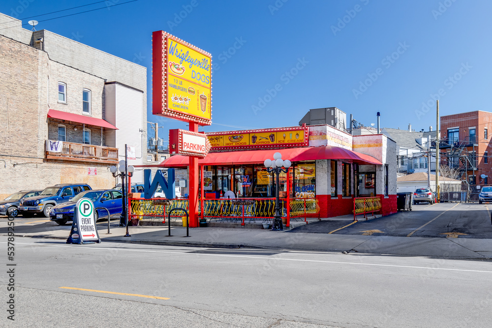 CHICAGO, IL, USA - MARCH 25, 2019: Wrigleyville Dogs is a classic fast ...