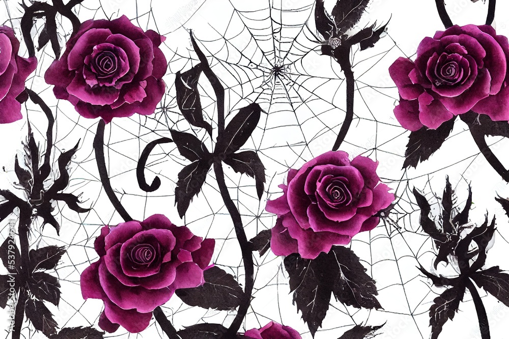 Watercolor Floral Gothic Backdrop Isolated on White Background ...