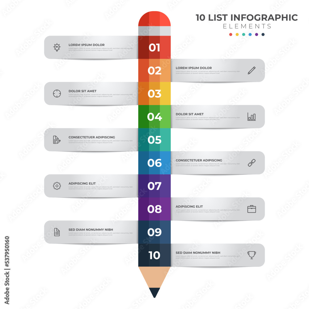 colorful pencil diagram infographic element template, vertical row ...