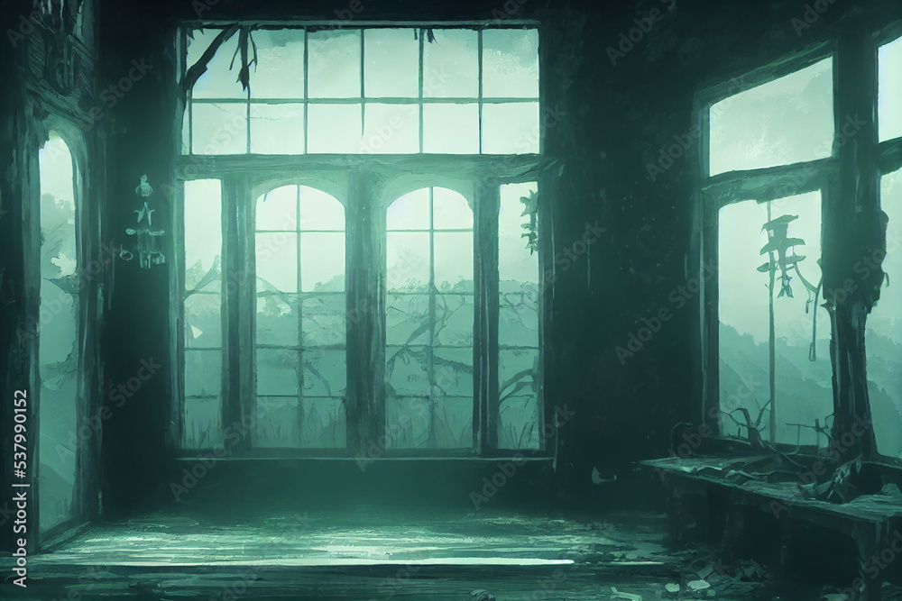 spooky, creepy interior. haunted house, halloween background, digital ...