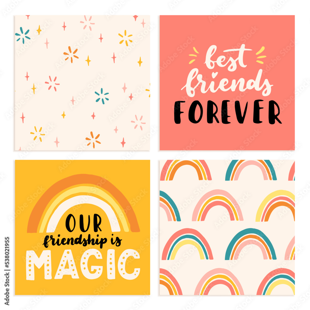 Happy Friendship Day cute hand lettering set. Best friends forever ...