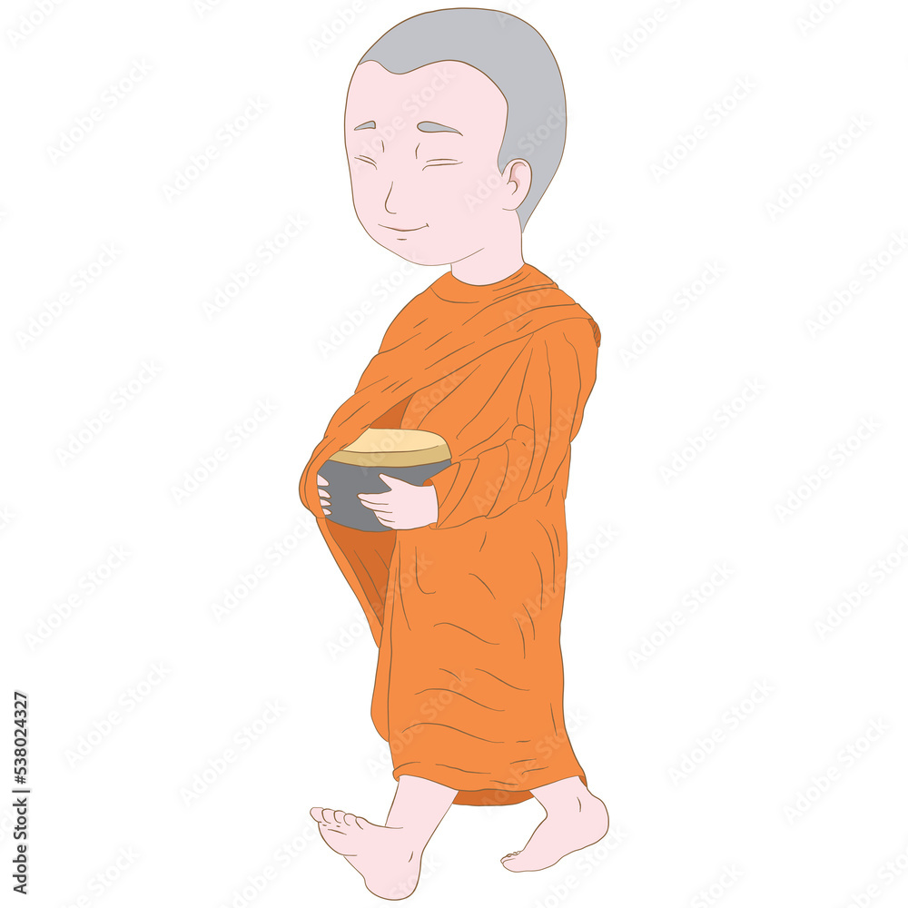 Hand drawn cartoon character of buddhist monks walking alms ...