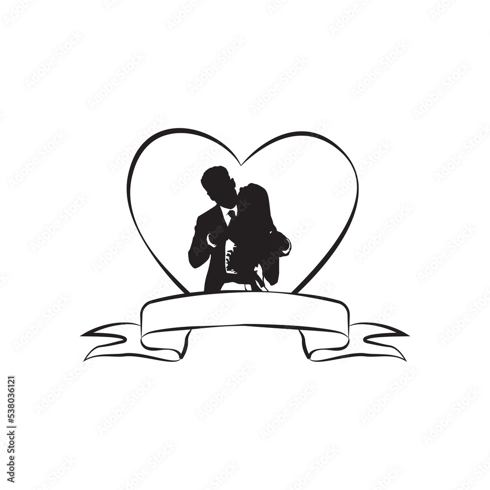 Bride and groom wedding silhouette clipart vector Stock Vector | Adobe ...