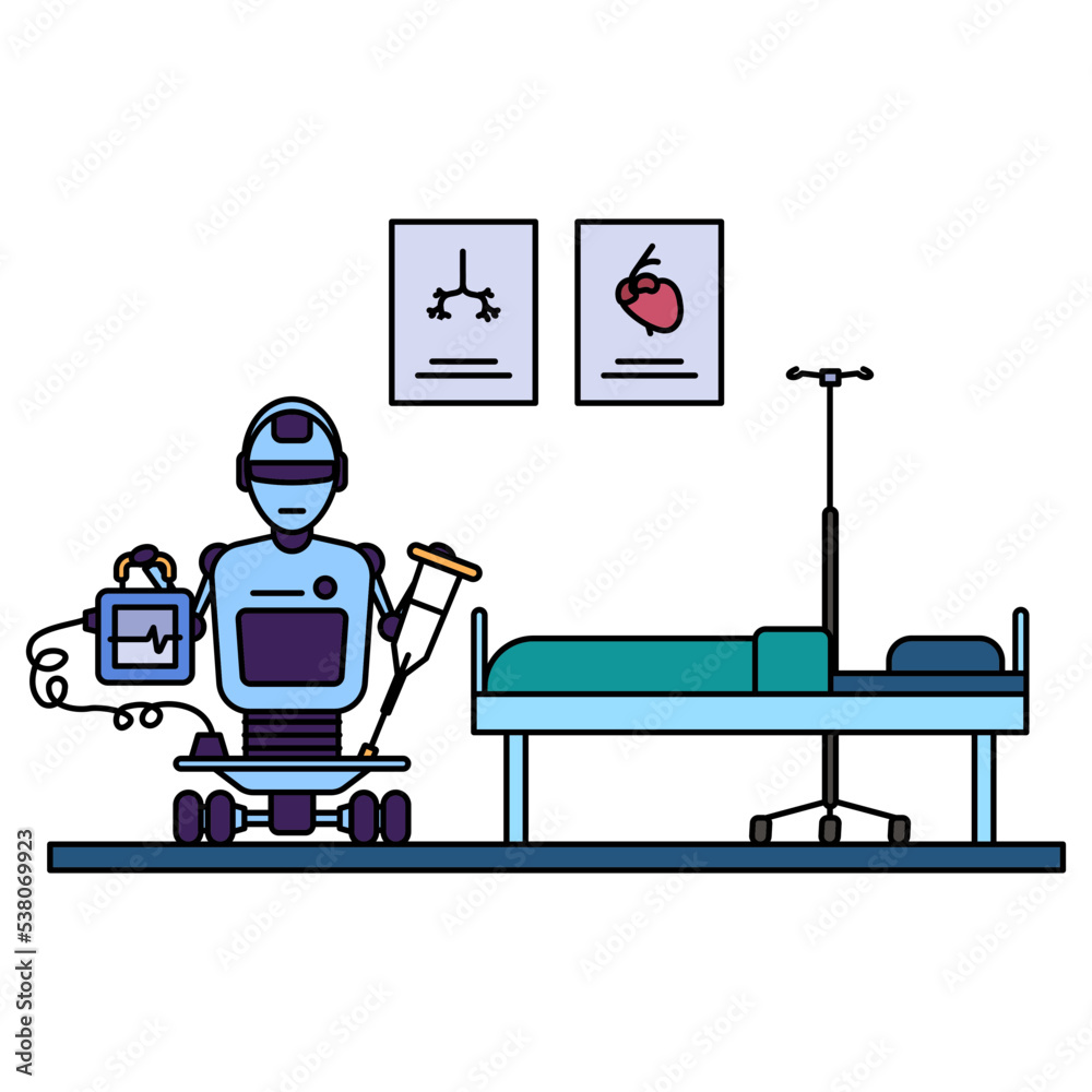 Teleoperated robots Concept, bot with walking sticks and ecg machine ...