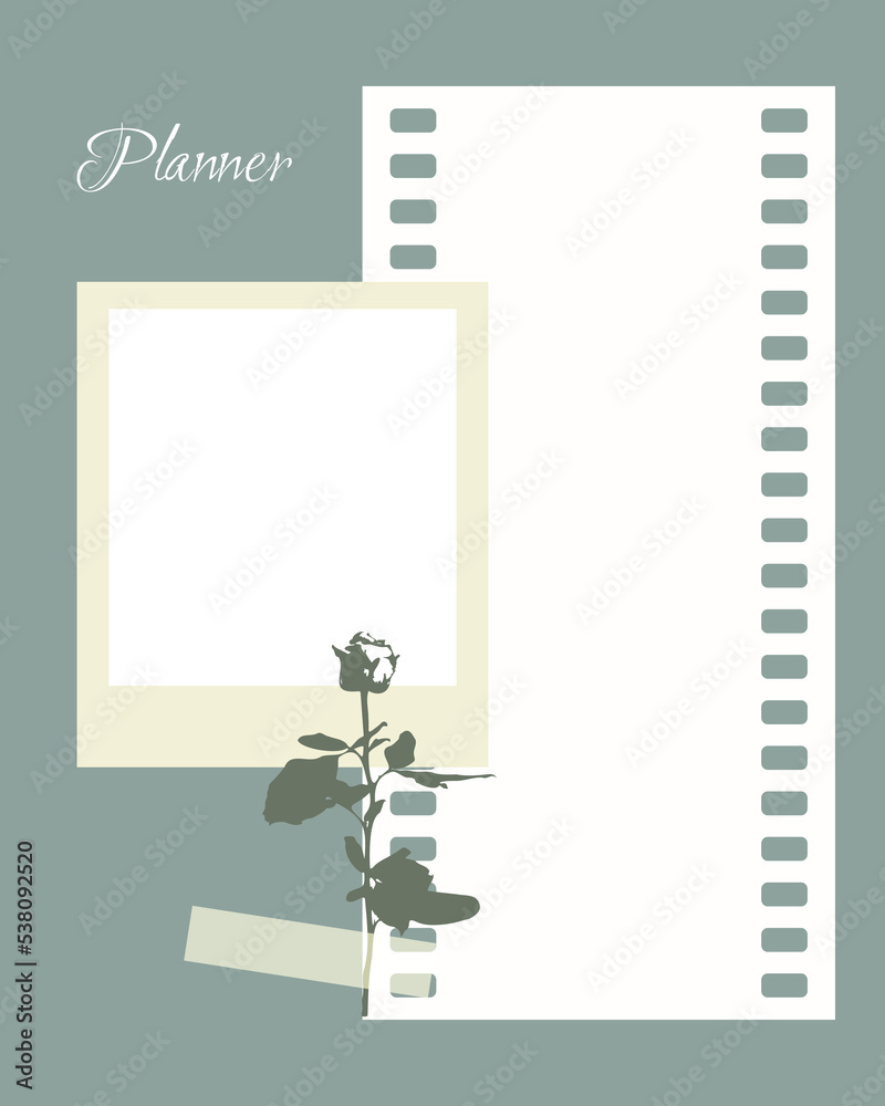 Planner template vintage collage blank with flower rose plants, blank ...