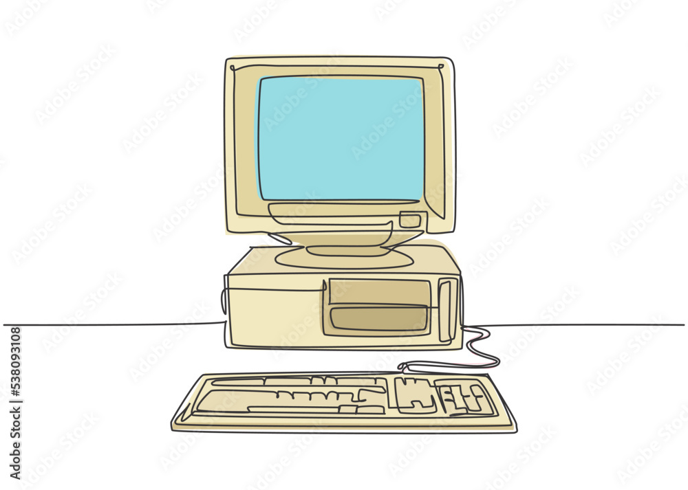 Стоковое векторное изображение «Single continuous line drawing of retro ...