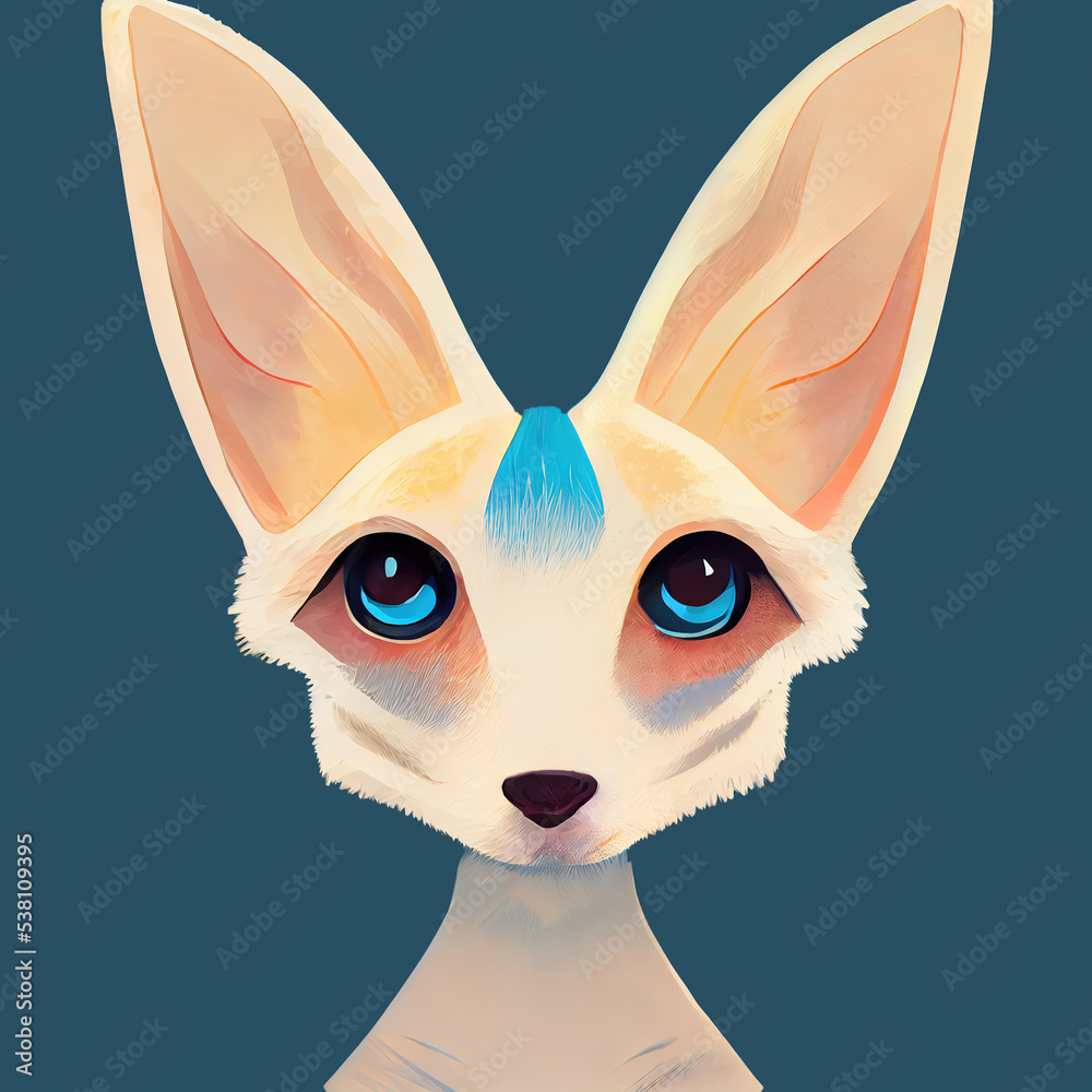 Fennec with blue eyes. Abstract fennec portrait. Fennec head icon ...