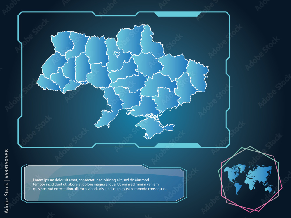 Ukraine Map infographic technology blue Color element collection ...