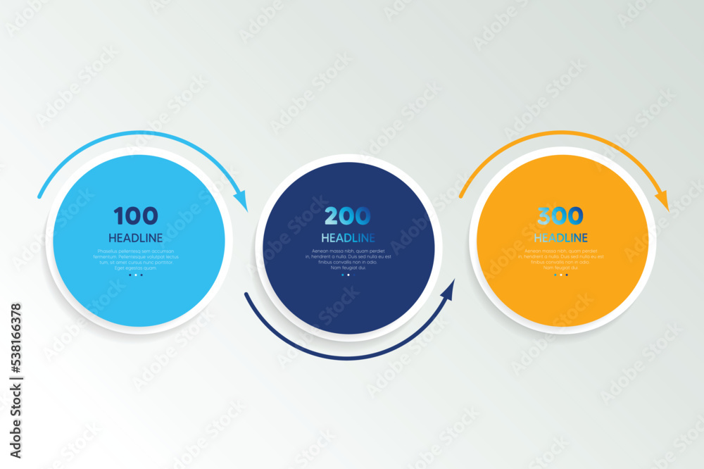 Three step circle template for presentation. 3 steps options, elements ...