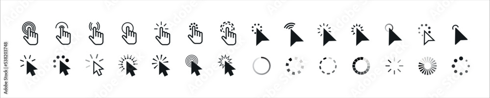 Cursor set icon. Mouse click cursor. Cursor and loading icons ...