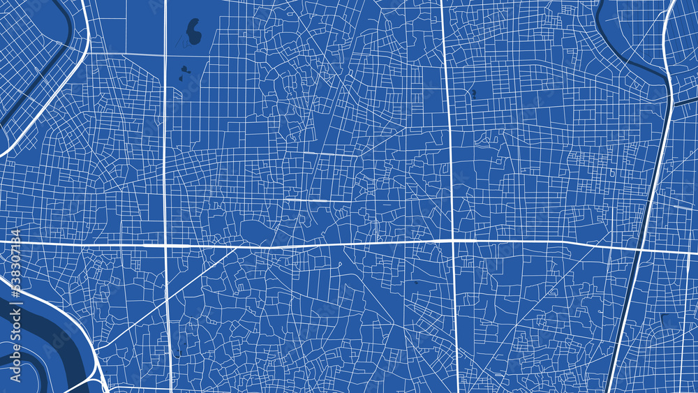 Detailed map poster of Adachi city, linear print map. Blue skyline ...