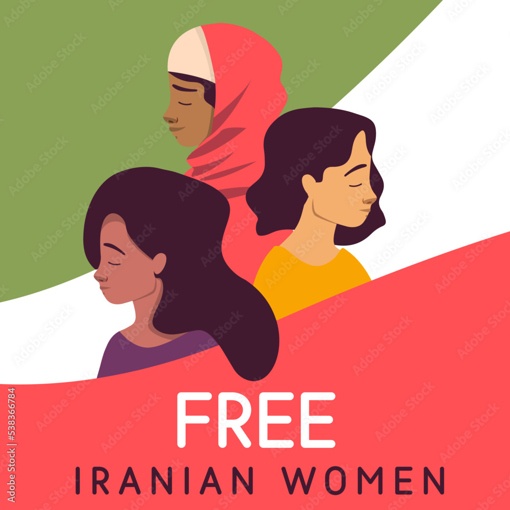Free iranian women slogan poster design. Three sad young iranian girl ...