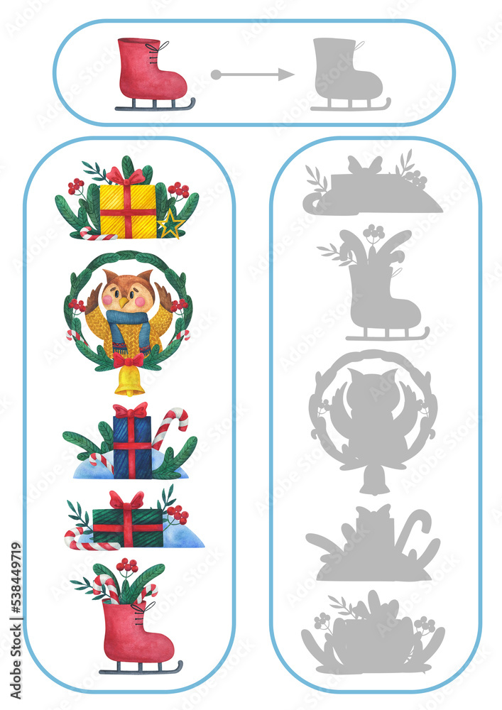 Christmas task find the silhouette of the drawings. Activity page ...