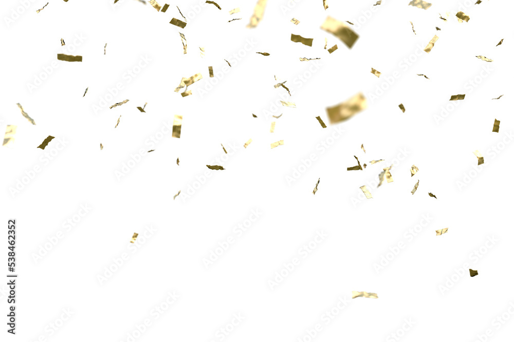 Golden confetti falling down isolated on transparent background. Stock ...