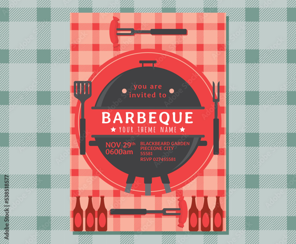 Retro BBQ Poster invitation design template. Ready for download. Stock ...
