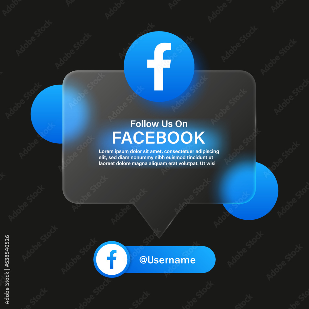 follow us on facebook in speech bubble glassmorphism background with ...