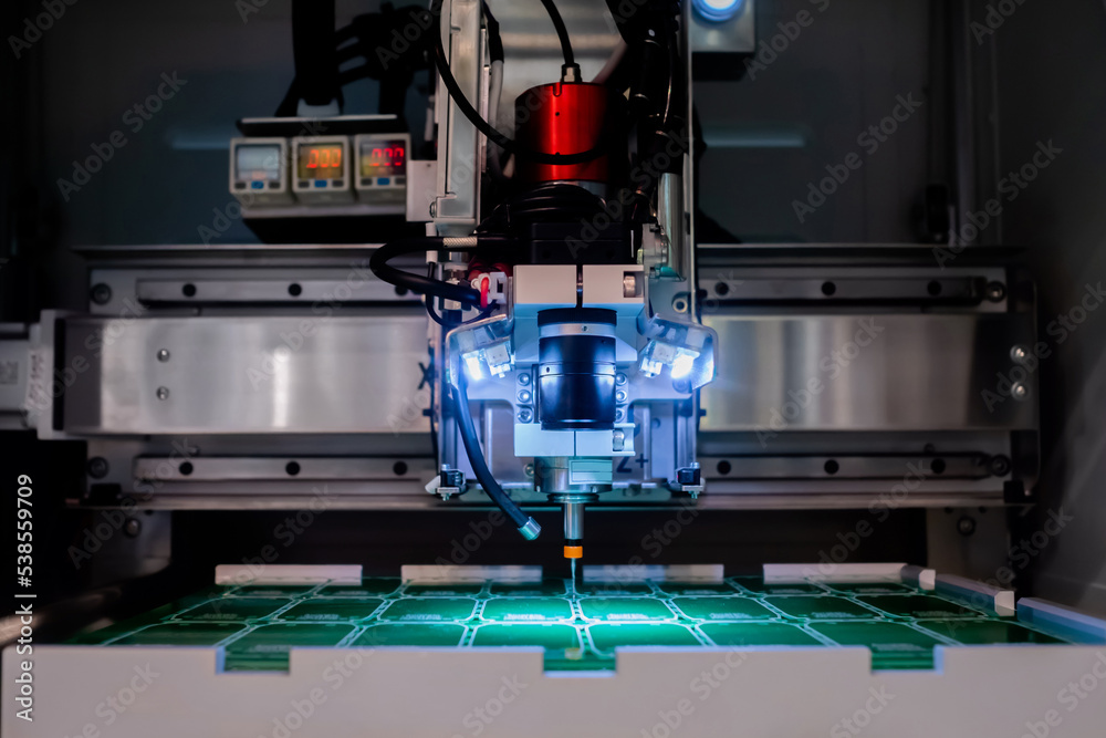 Process of separation of printed circuit boards at factory, exhibition ...