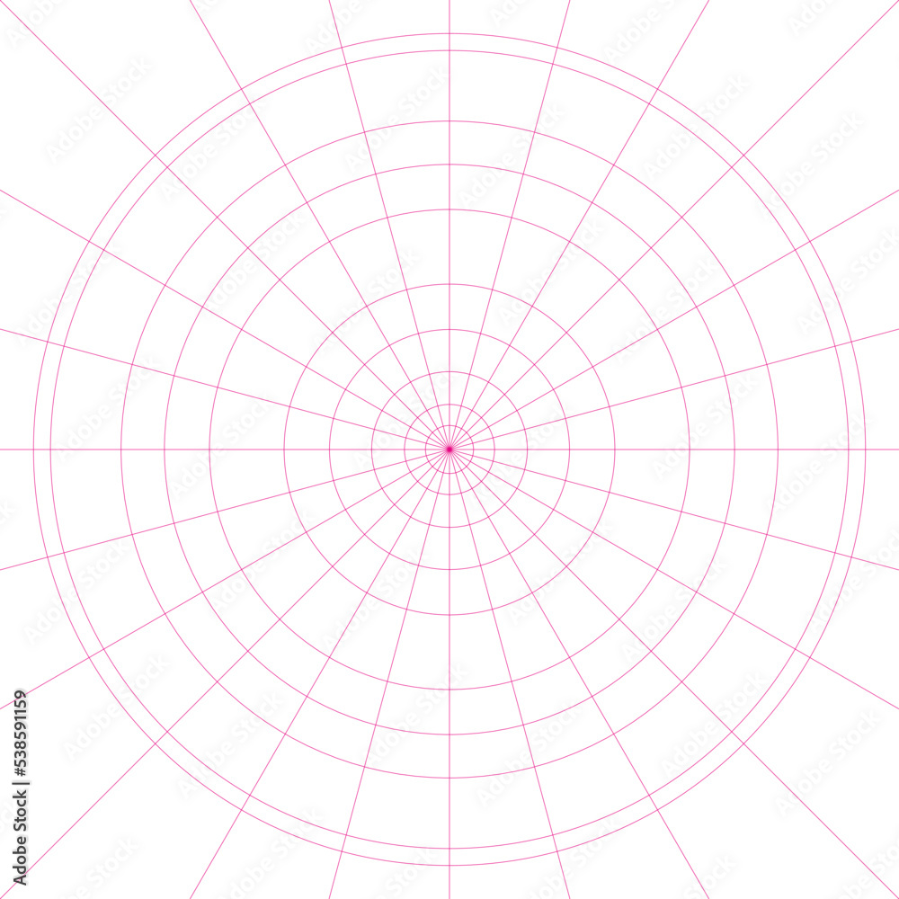 Polar grid with 10 concentric circles, 24 radial dividers, 15 degrees ...