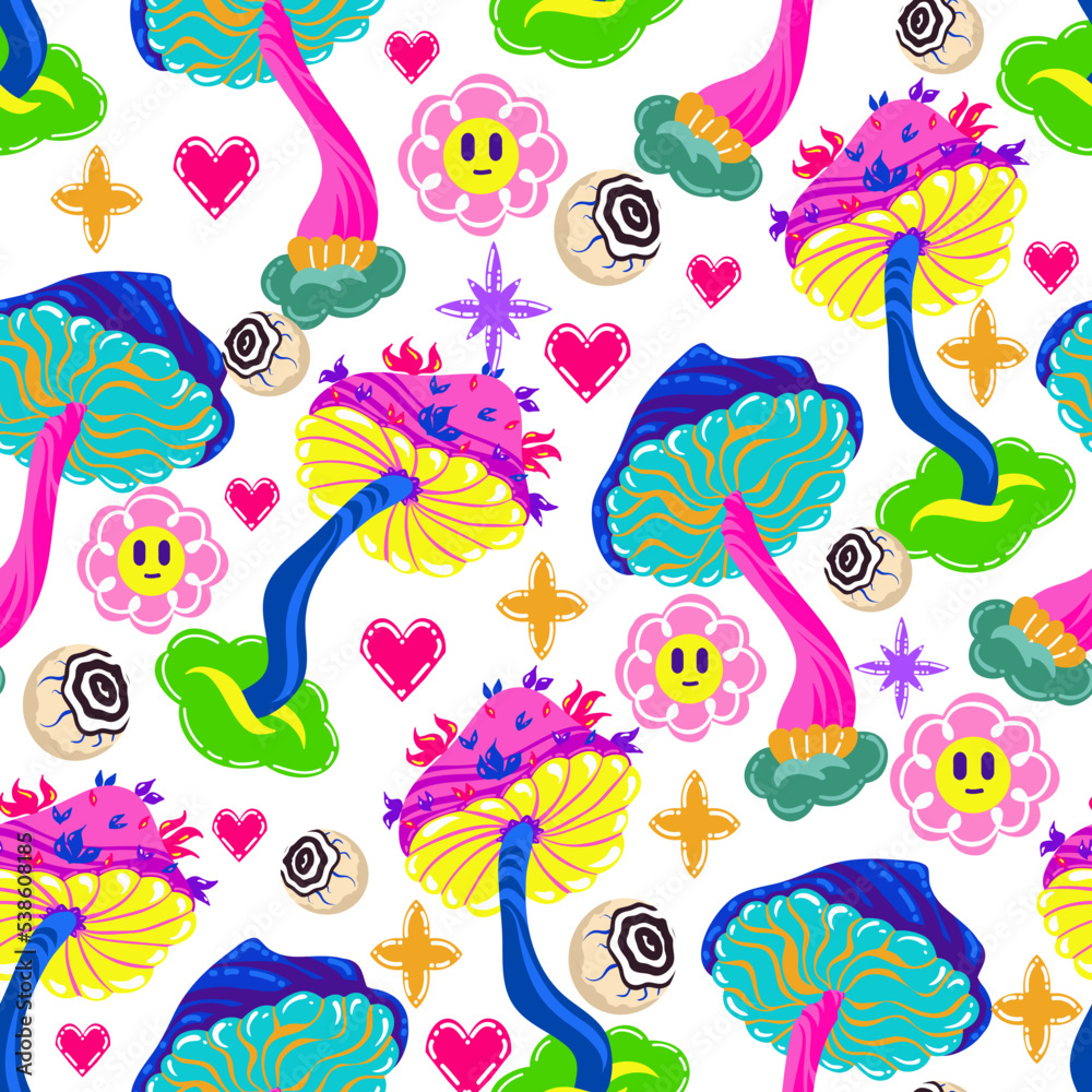 Acid abstract characters and objects. Psychedelic Decorative Templates ...