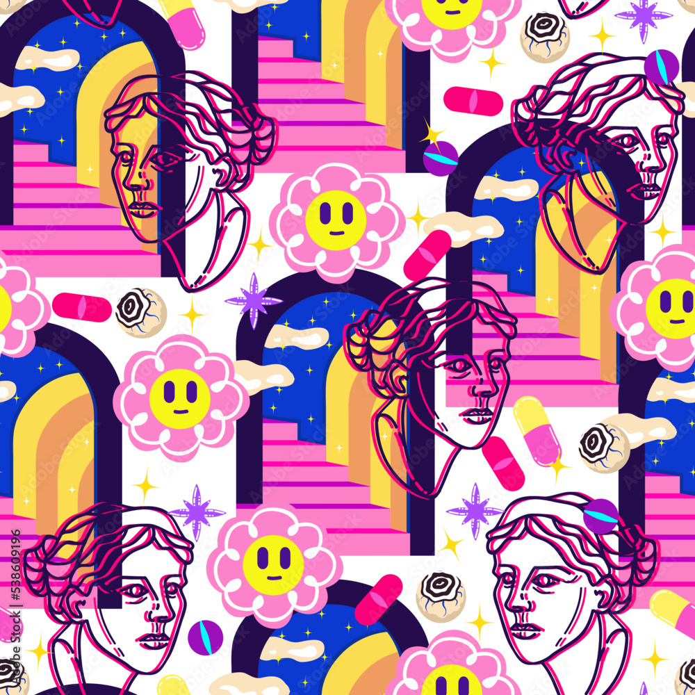 Acid abstract characters and objects. Psychedelic Decorative Templates ...