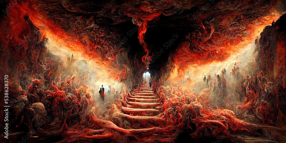 The hell inferno metaphor, souls entering to hell in mesmerize fluid ...