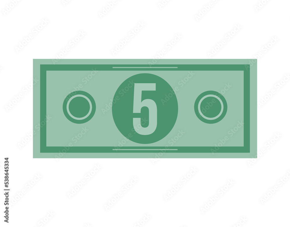 5 dollar vector illustration isolated in white background. Dollar price ...