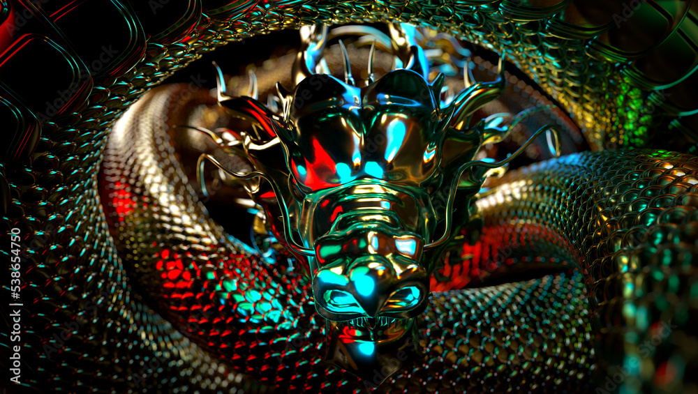 Fantasy color full chinese dragon coil close up camera with 3d ...