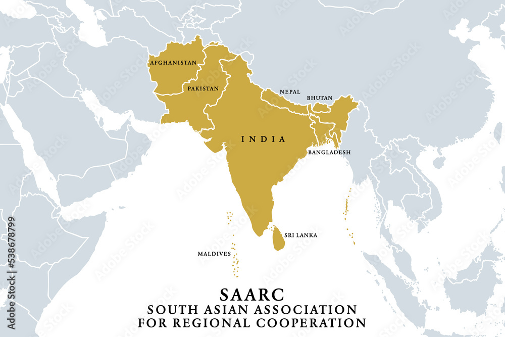 SAARC, member states, political map. The South Asian Association for ...