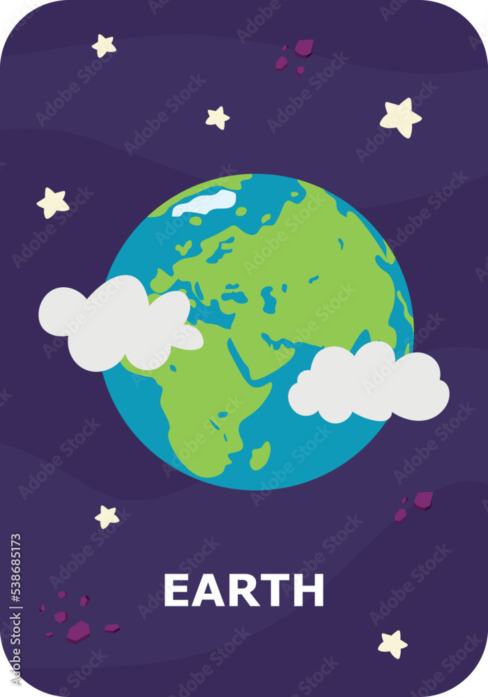 Vector de Stock Earth. Space flashcards for kids. Vector illustrations ...