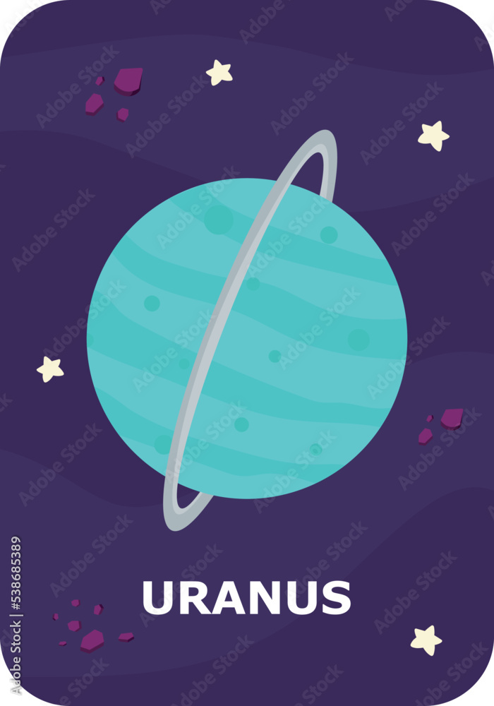 Planet Uranus. Space flashcards for kids. Vector illustrations of solar ...