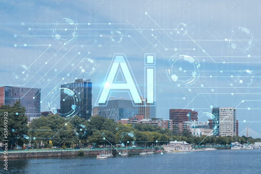 Panorama Boston city view skyline and Massachusetts Institute of ...