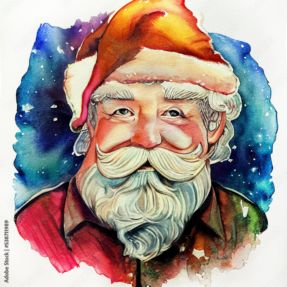 Cartoon Santa Claus watercolor. Santa Claus character with gift, bag ...