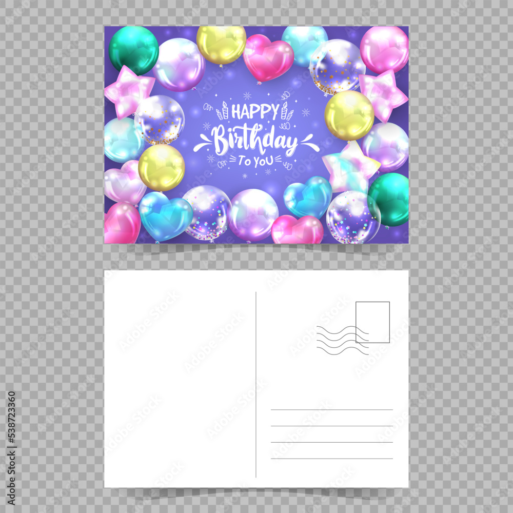 Vector happy birthday to you postcard template. Greetings card happy ...